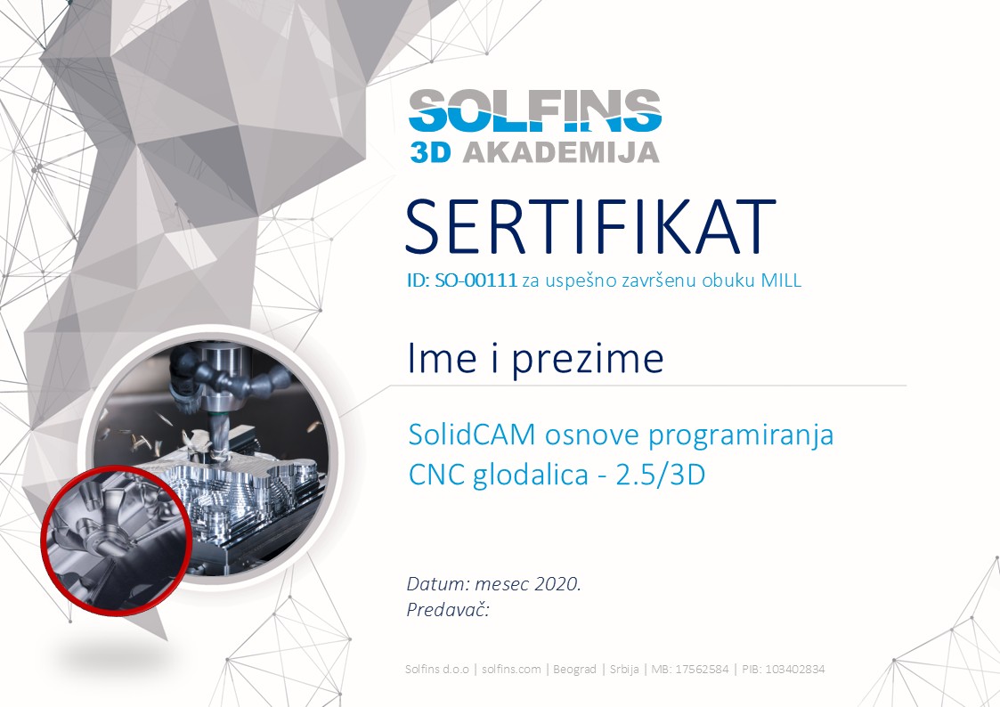 Osnove programiranja CNC glodalica 2.5/3D - Grupna online obuka (MILL) | SOLFINS